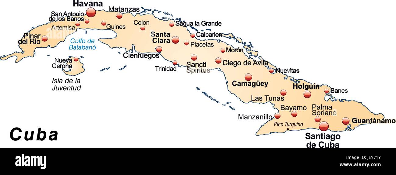 Mappa di Cuba come una mappa panoramica in arancio pastello Immagine e ...
