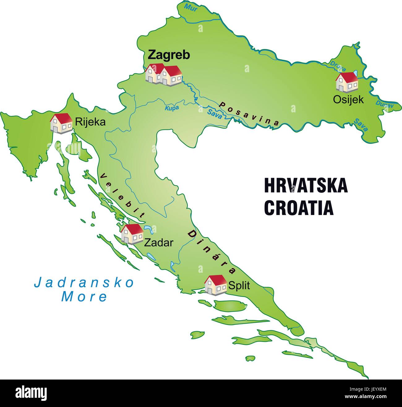 Mappa della croazia Immagini Vettoriali Stock - Alamy