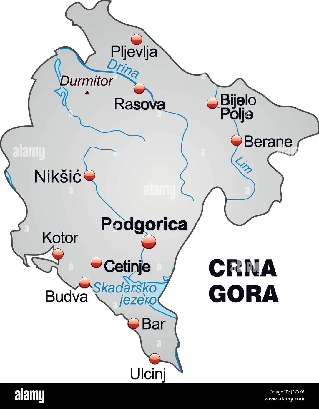 Mappa di montenegro come una mappa panoramica in grigio Immagine e ...