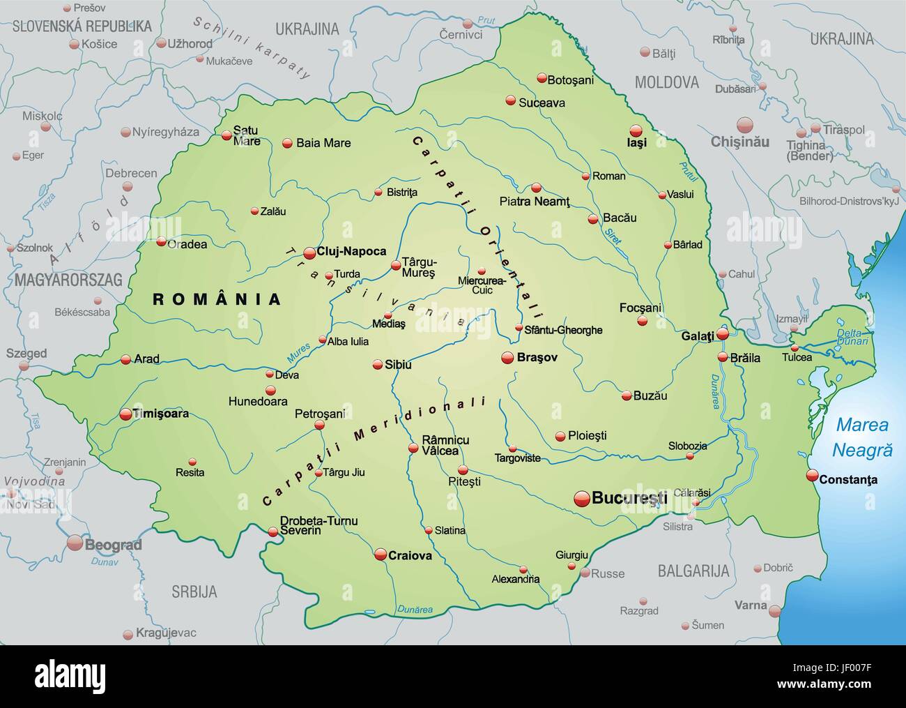 Mappa di Romania come una mappa panoramica in verde pastello Immagine e ...