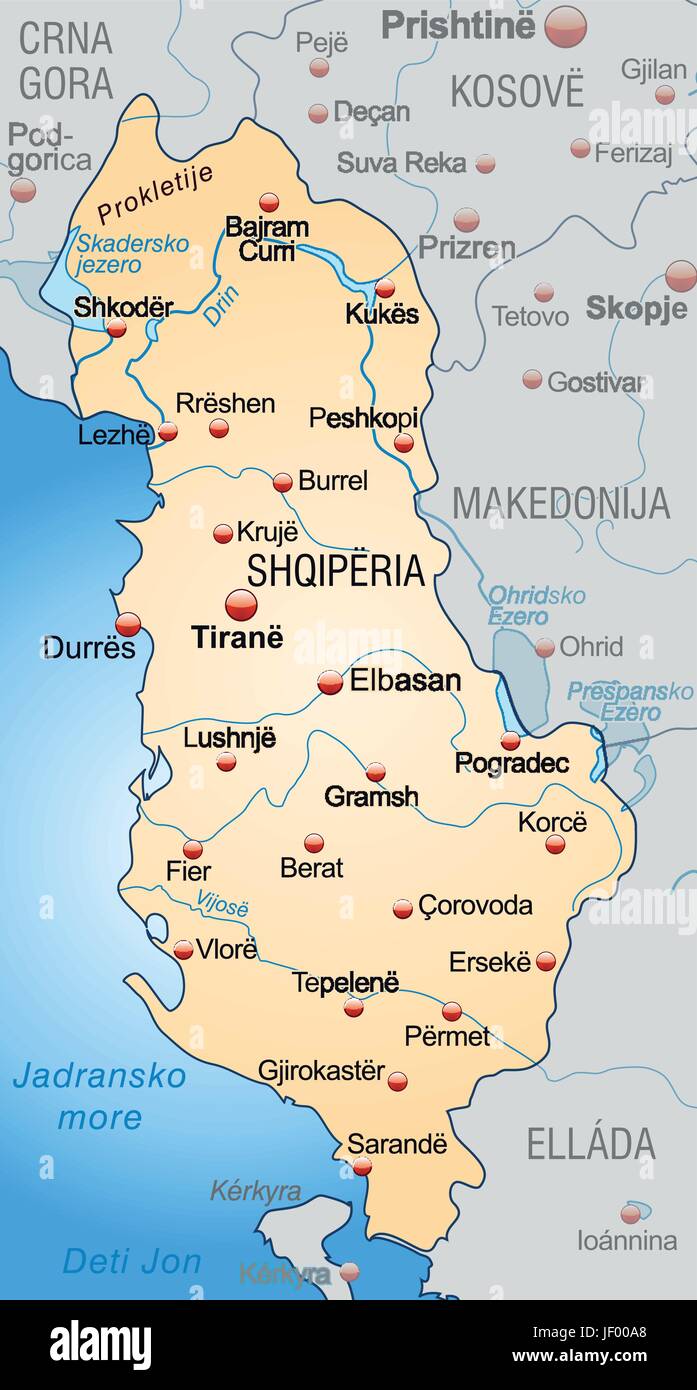 Mappa di albania come una mappa panoramica in arancio pastello Immagine ...