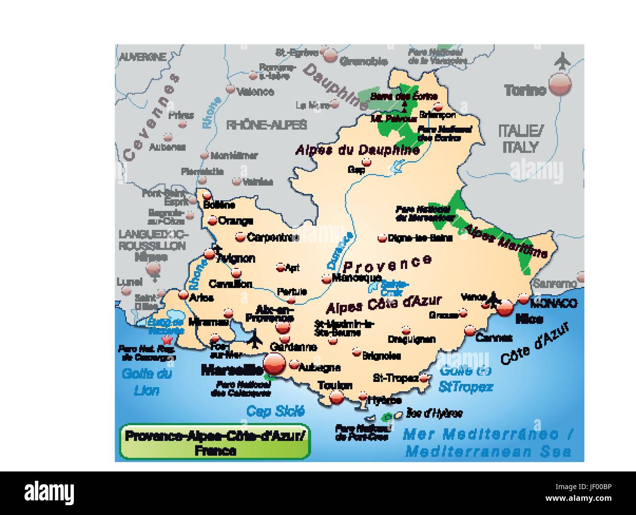 Cartina della provenza alpi costa azzurra Immagini Vettoriali Stock - Alamy