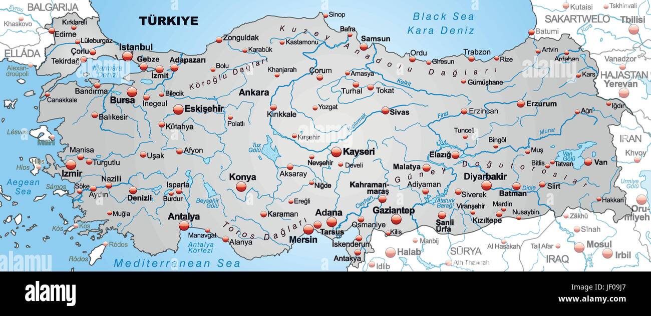 Turchia mappa confini Immagini Vettoriali Stock - Alamy