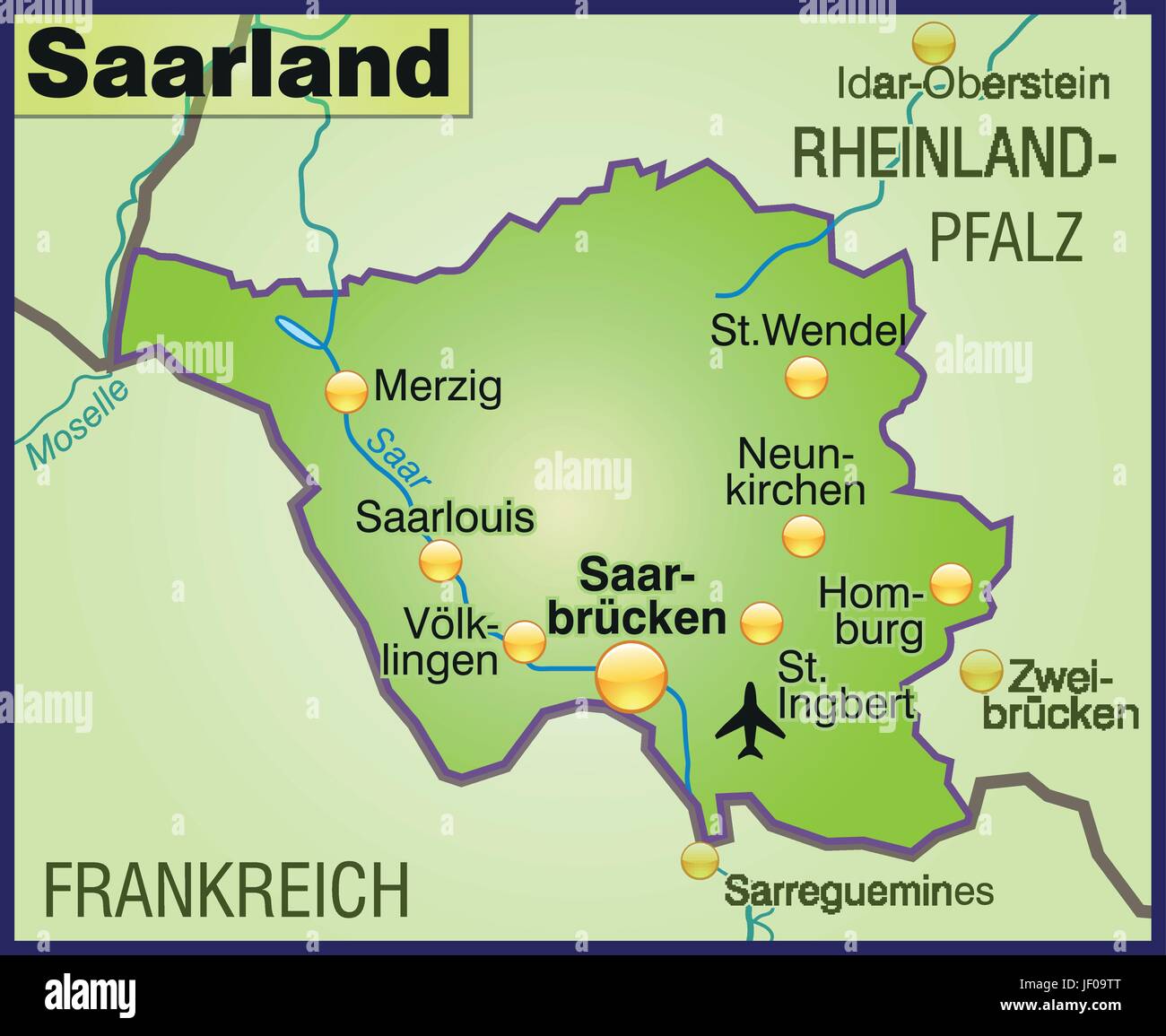 Mappa della Saar come una mappa panoramica in verde Immagine e ...