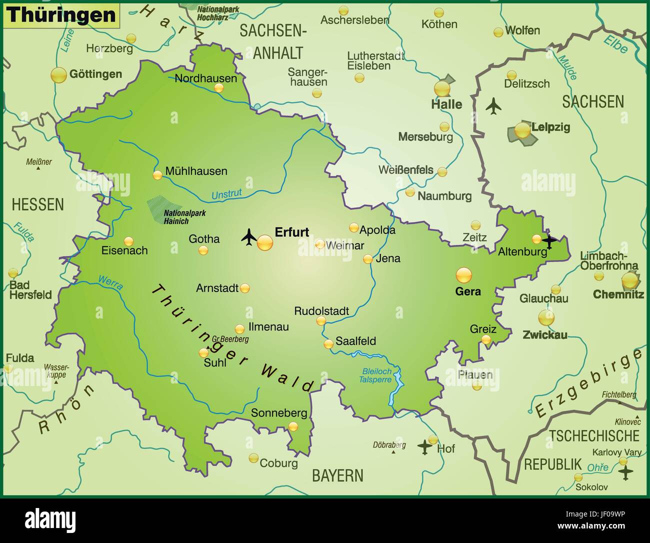 Thuringia map vector immagini e fotografie stock ad alta risoluzione ...