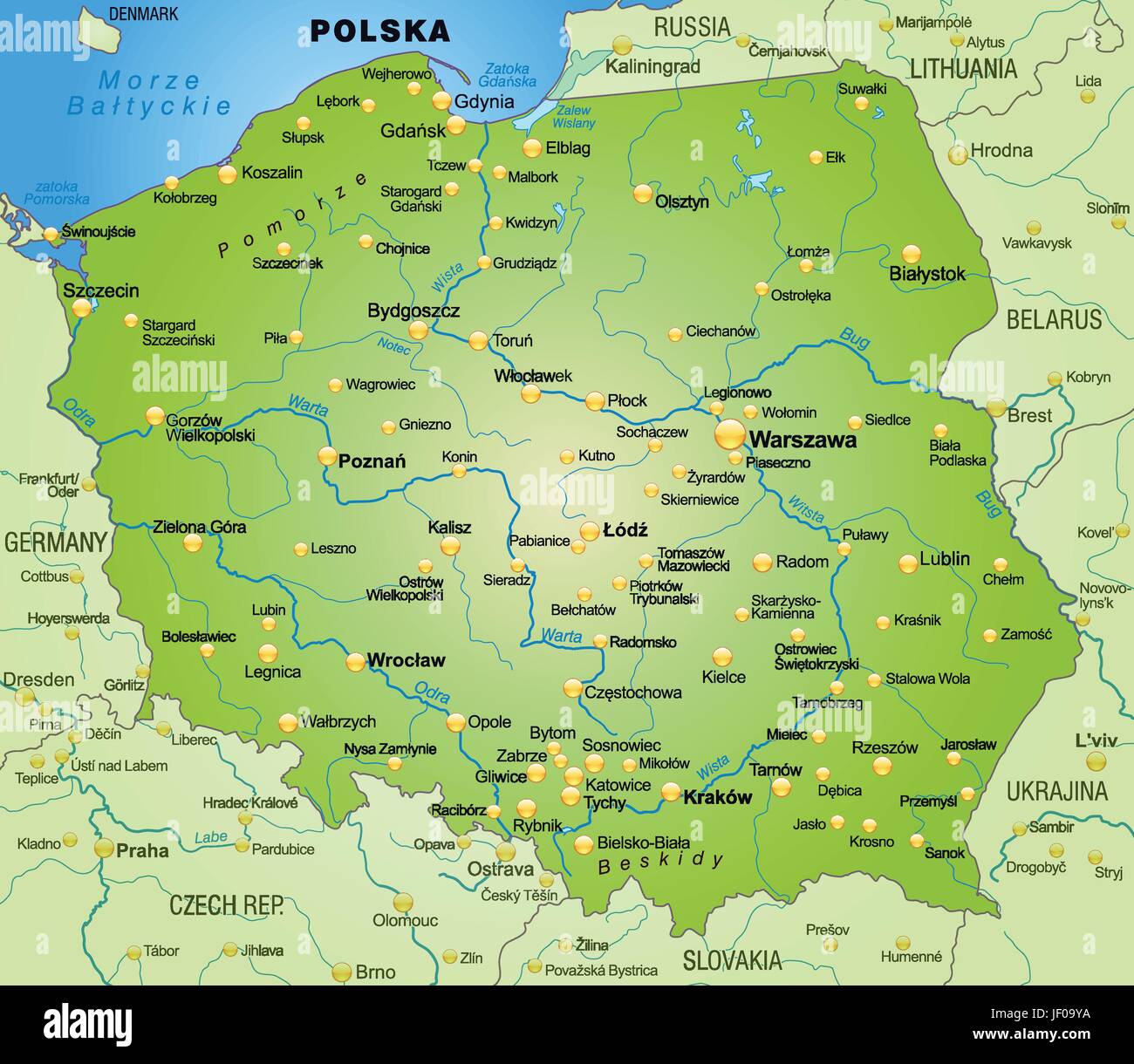 Mappa della polska Immagini Vettoriali Stock - Alamy