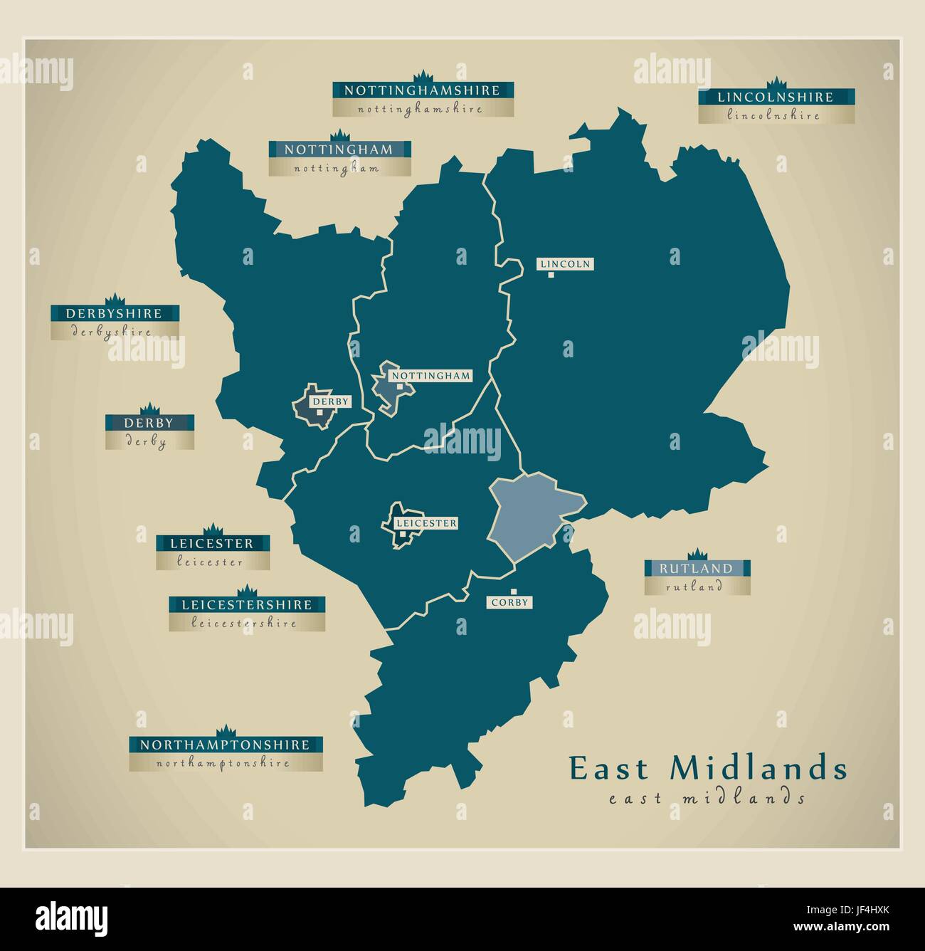 Midlands map Immagini Vettoriali Stock - Alamy