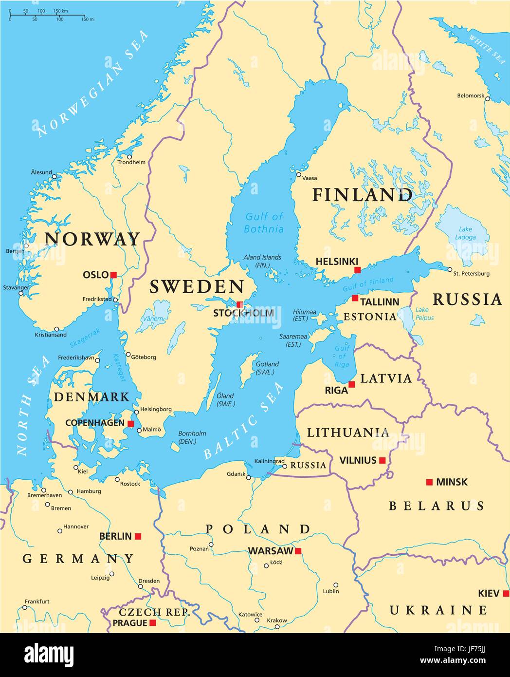 Baltic countries political map baltic Immagini Vettoriali Stock - Alamy