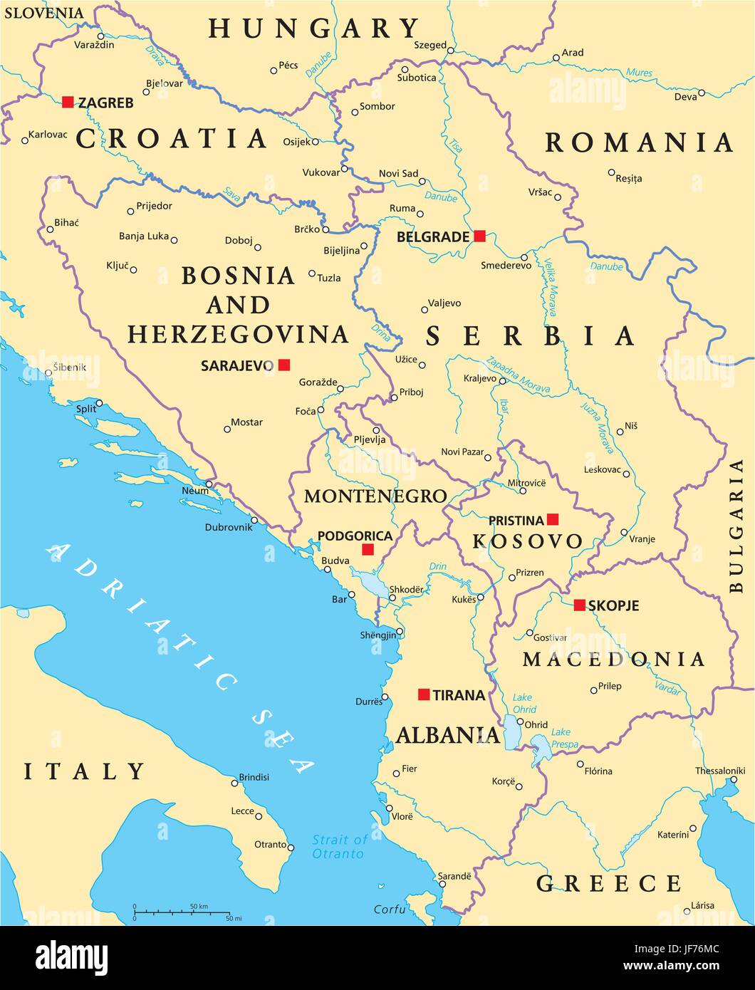 Centrale, Kosovo, Stati balcanici, Bosnia, mappa, Atlas, mappa del ...