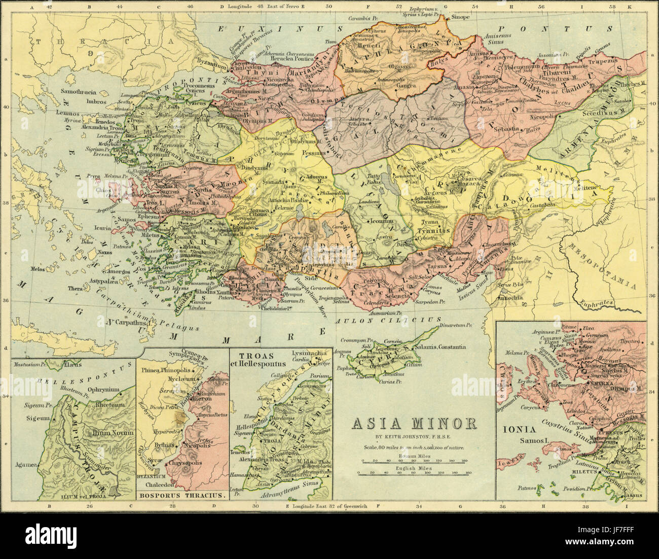Mappa di Asia Minore come era nell'antichità romana. Mostra le viste ...