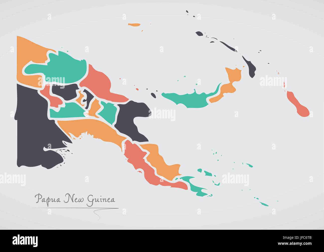 Papua Nuova Guinea mappa con gli stati e le moderne forme rotonde ...
