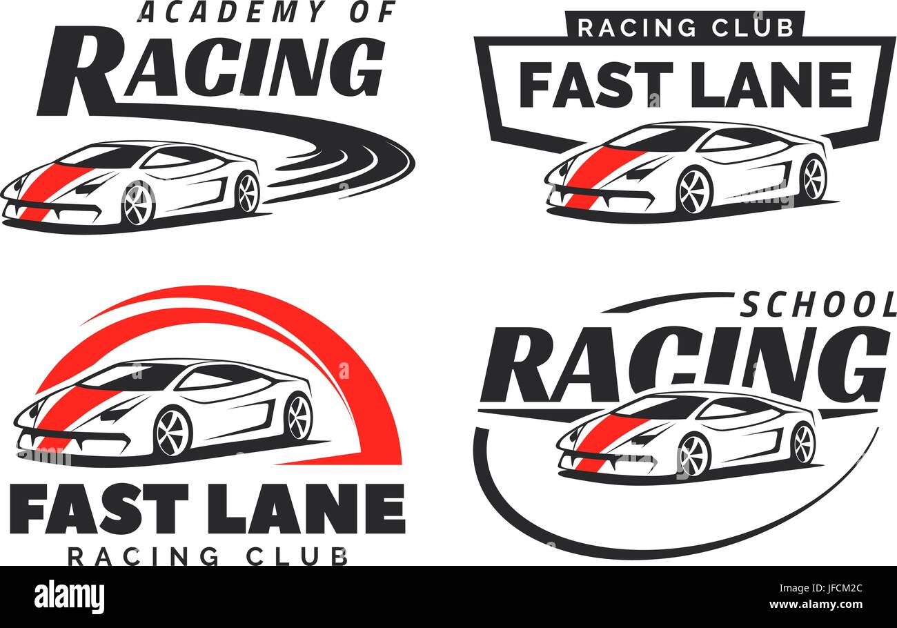 Set di sport car racing logo, emblemi e stemmi isolati su sfondo bianco ...