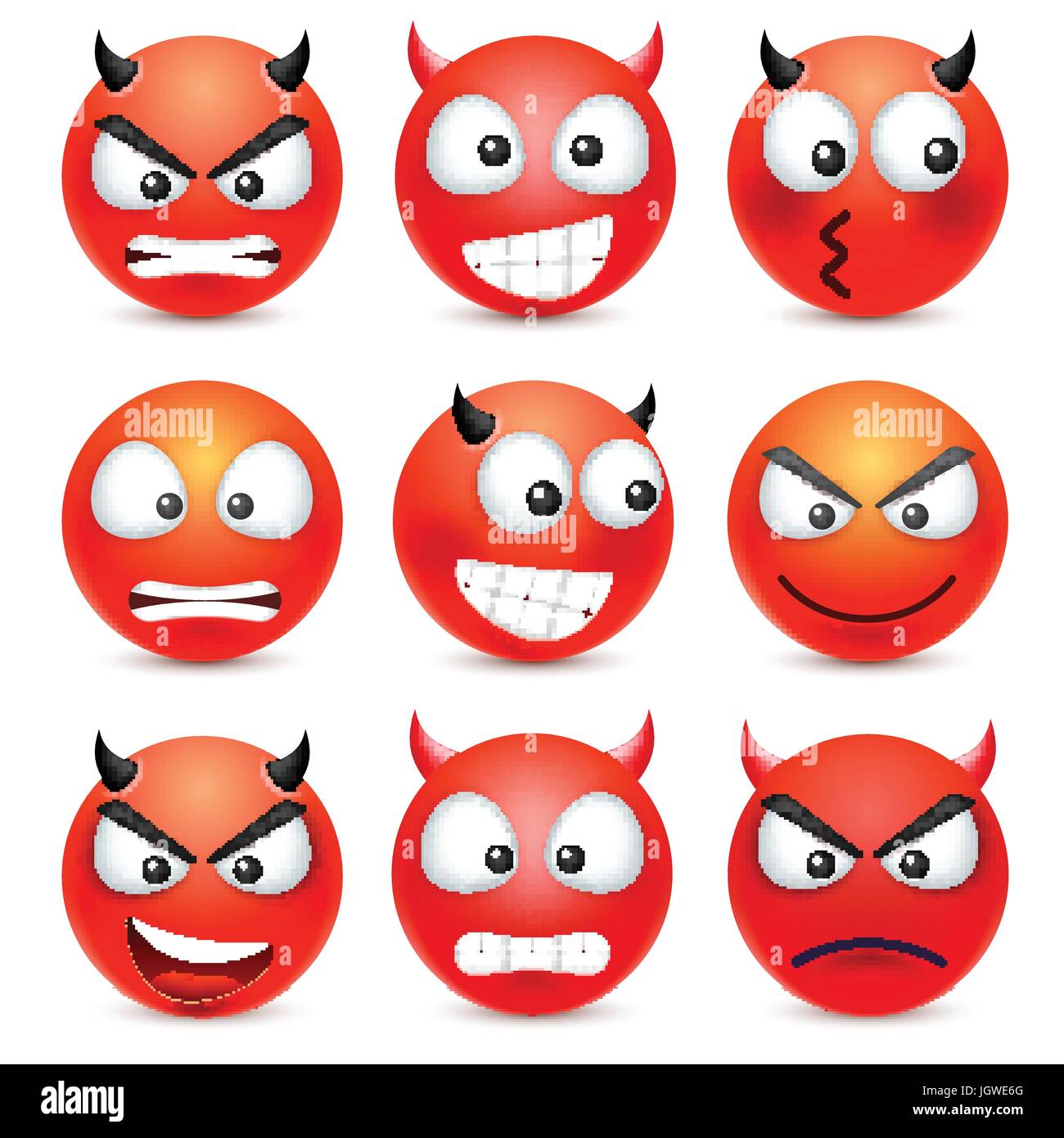 Smiley,set di emoticon. Faccia rossa con le emozioni. L'espressione del ...