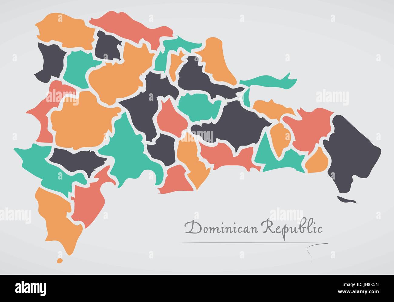 Repubblica Dominicana mappa con gli stati e le moderne forme rotonde ...
