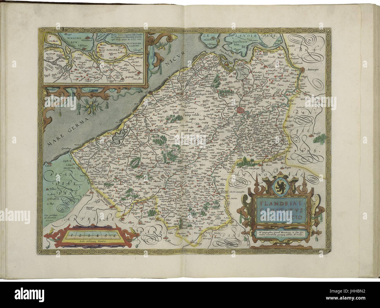 Una mappa creata da Abraham Ortelius, raffigurante le Fiandre e parte ...