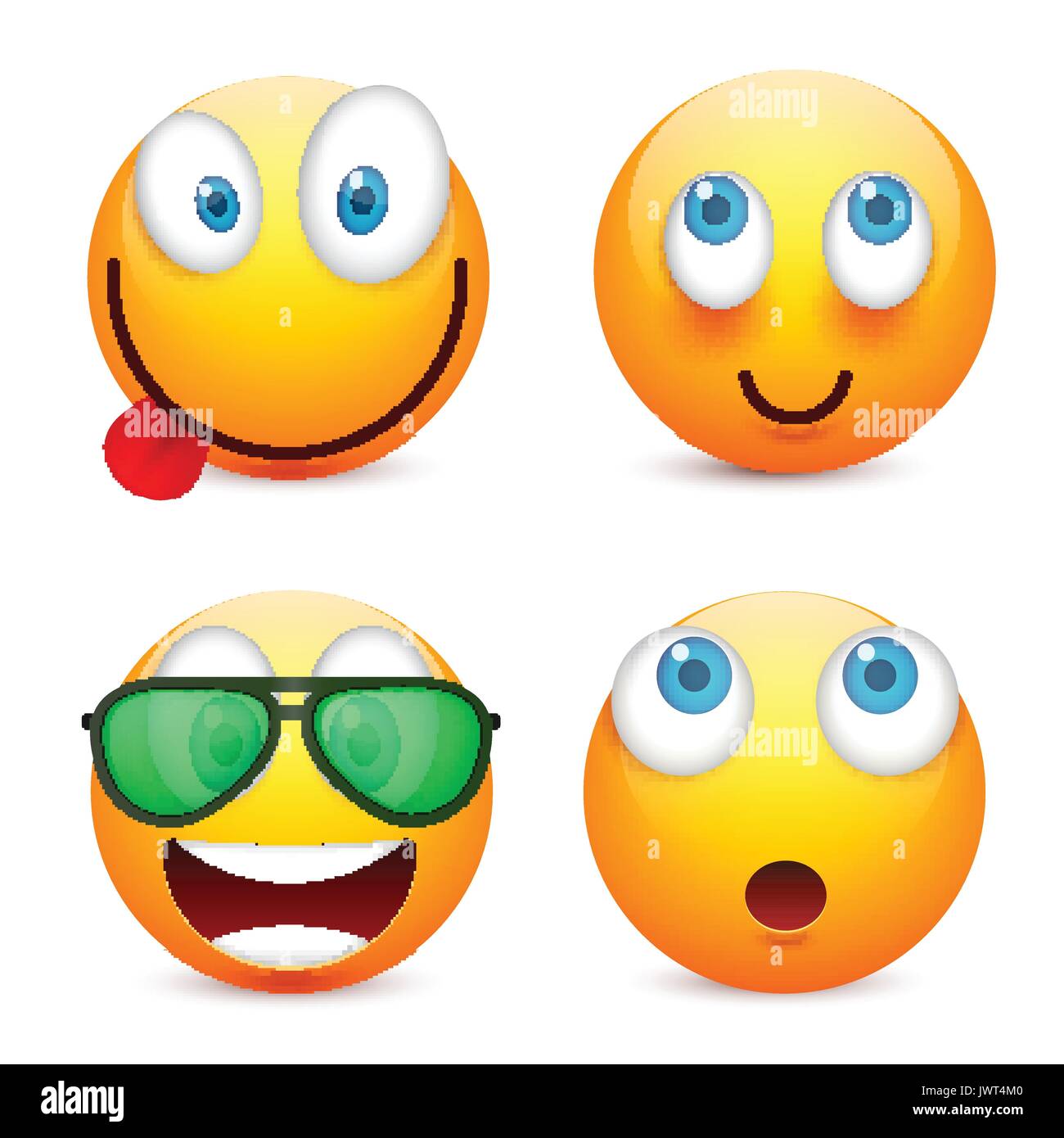 Faccina con gli occhi blu,set di emoticon. Faccia gialla con le ...