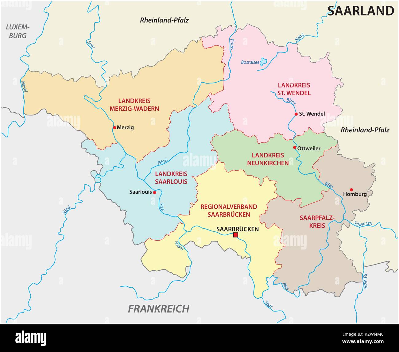 Politica e amministrativa di mappa dello stato della Saar Immagine e ...