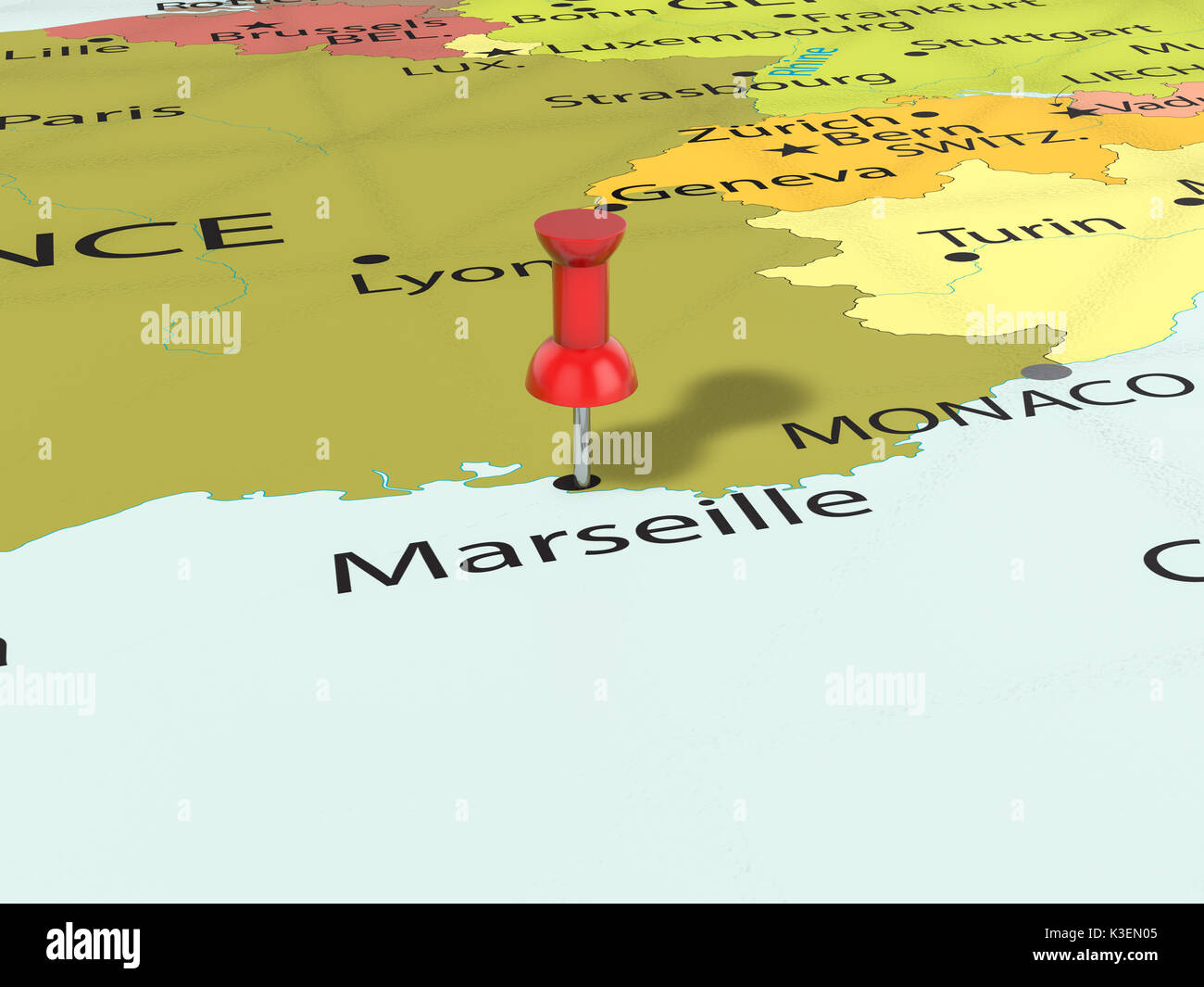 La puntina sulla mappa di Marsiglia lo sfondo. 3d'illustrazione Foto ...
