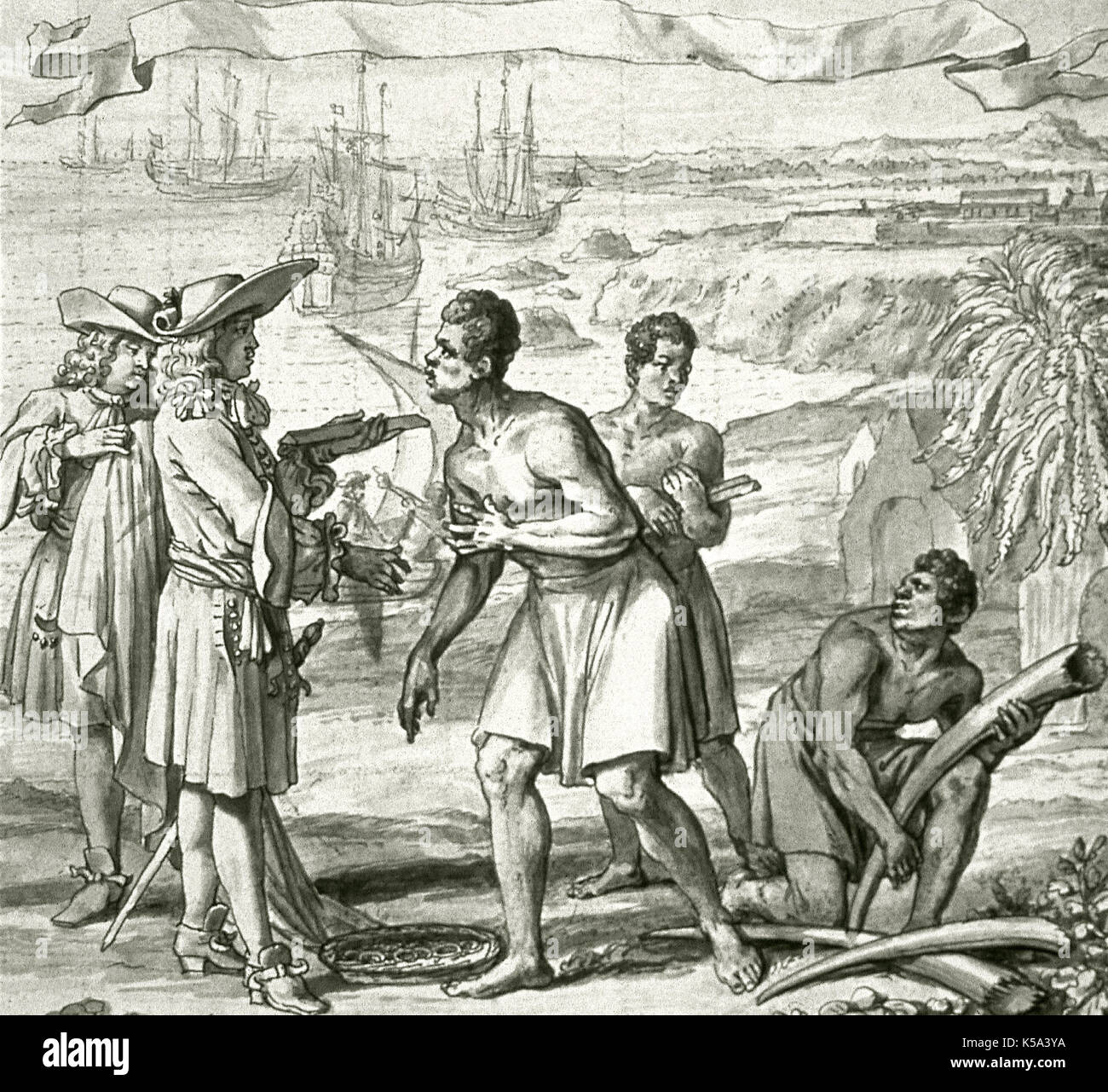 Il colonialismo, xvii secolo. Il baratto. Commercianti Brandenburguer ...