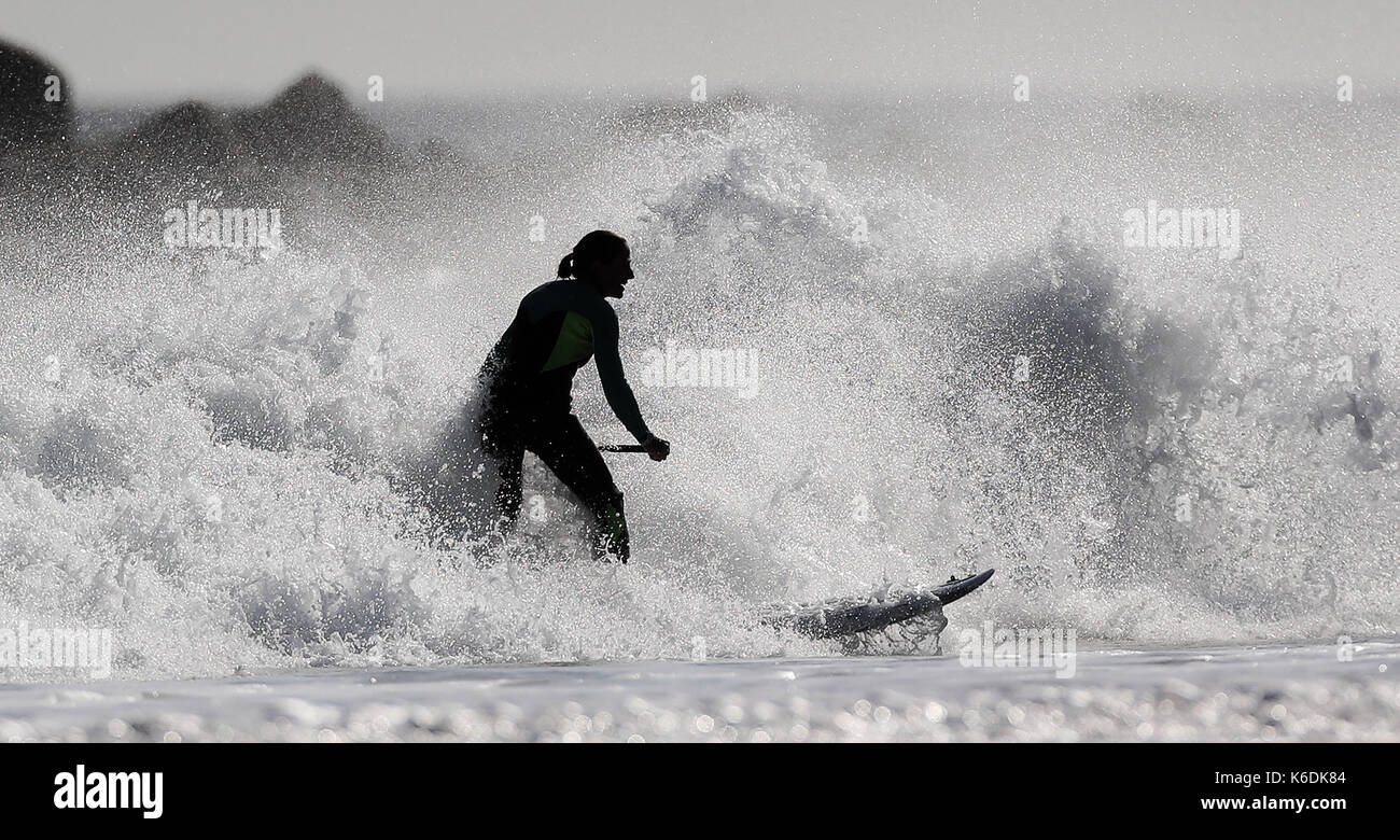 Un paddle boarder sulla spiaggia di tynemouth immagini e fotografie ...