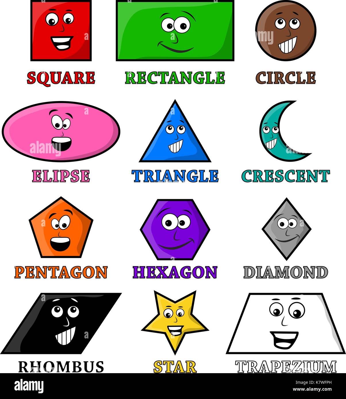 Cartoon forme geometriche con sorriso vettore icona simbolo design ...