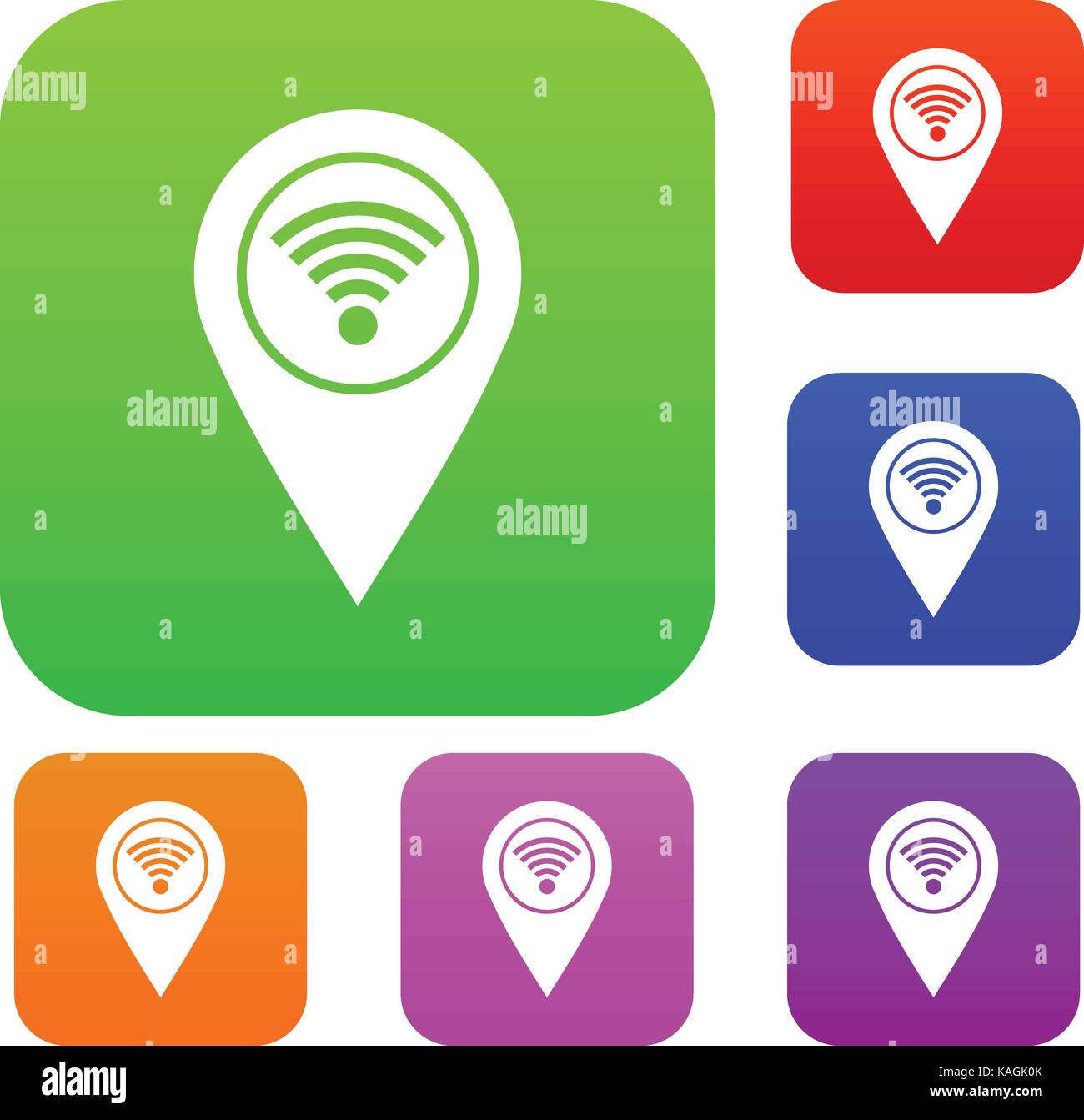 Mappa pin puntatore con wi-fi di set di simboli di raccolta a colori ...