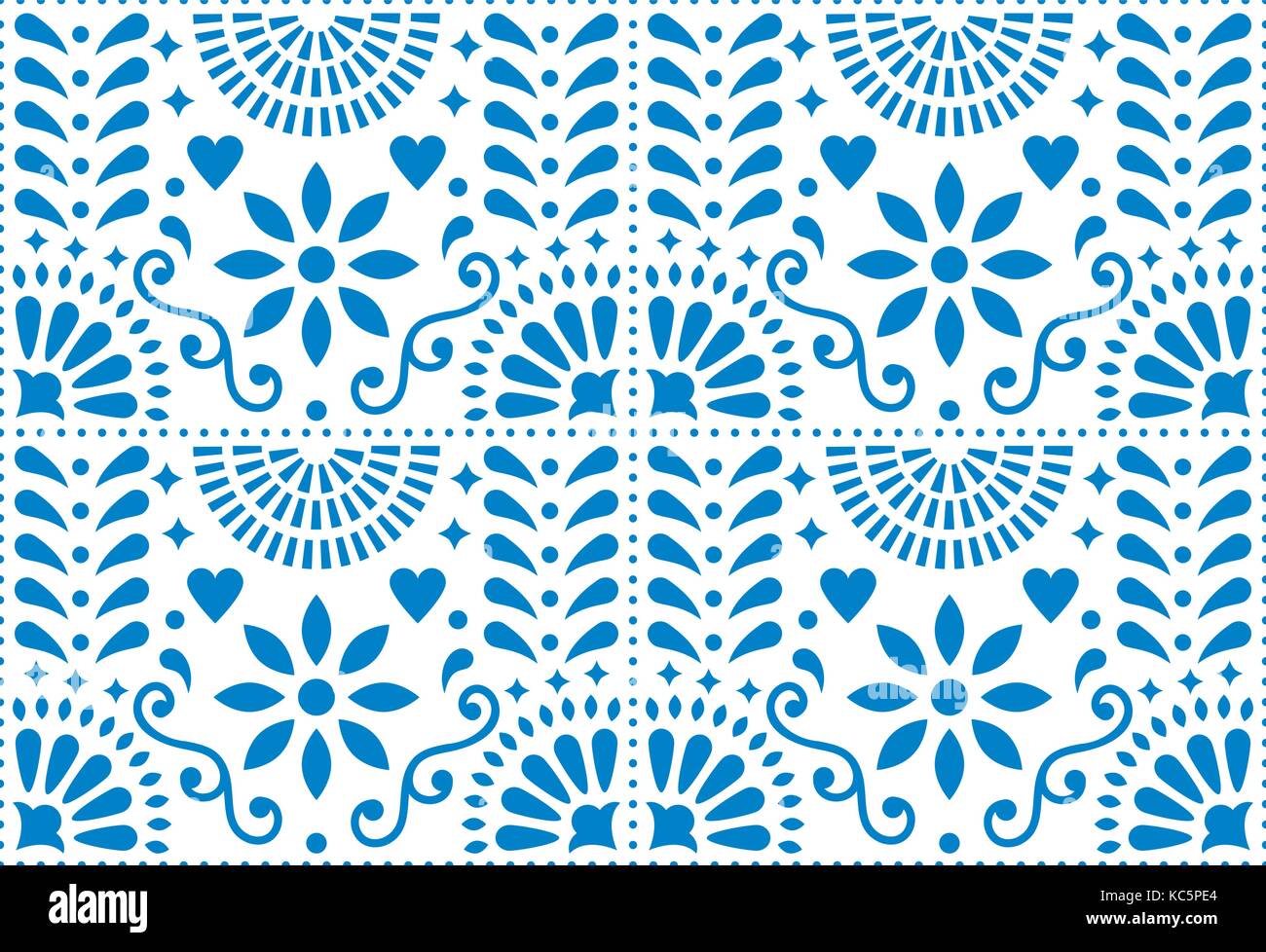 Arte popolare vector seamless pattern, messicano design blu con fiori ...