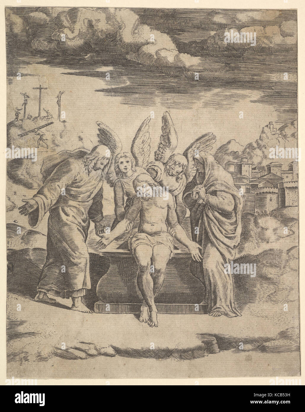 Cristo seduto sulla tomba supportato dagli angeli, Master della matrice, 1530-60 Foto stock - Alamy