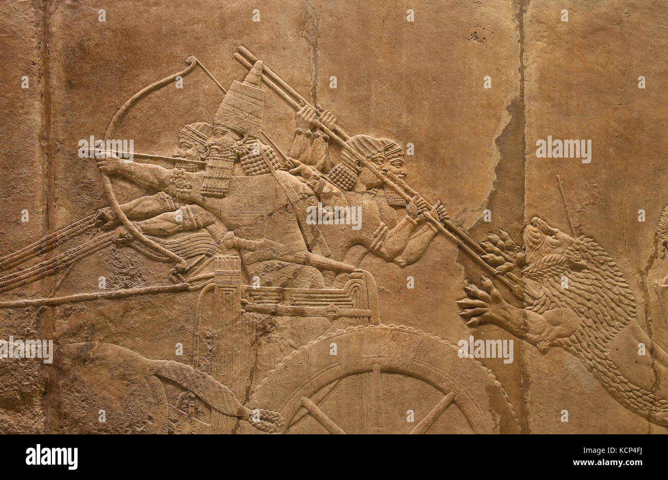 Caccia mesopotamia lion. ashurbanipal sul carro. rilievo. neo-assiri ...