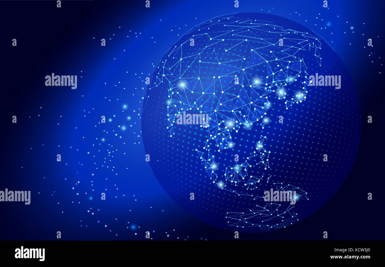 Mappa mondo punto, linea, composizione, che rappresenta il global ...