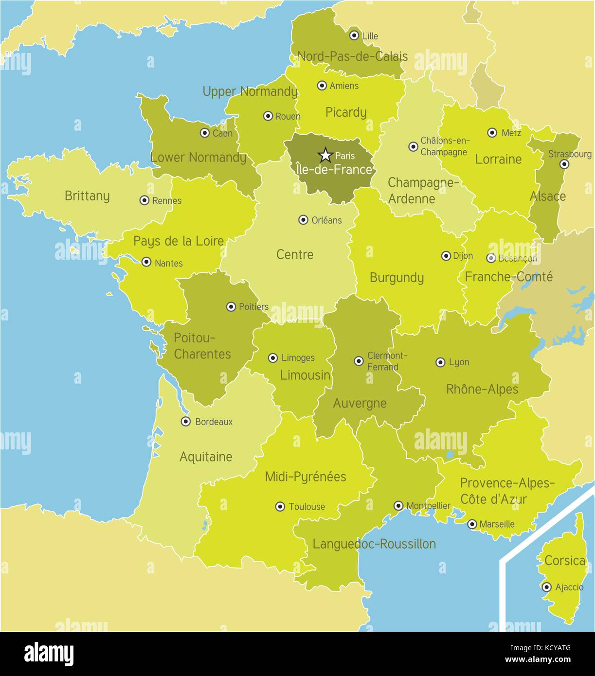 Mappa delle regioni della Francia Immagine e Vettoriale - Alamy