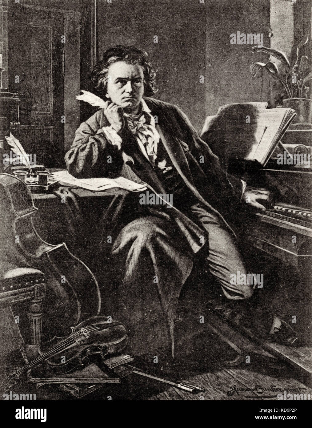 Ludwig van Beethoven - ritratto del compositore tedesco al pianoforte ...