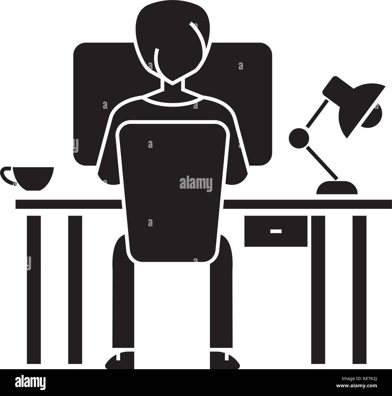 Uomo al lavoro su computer sul tavolo seduta icona indietro ...