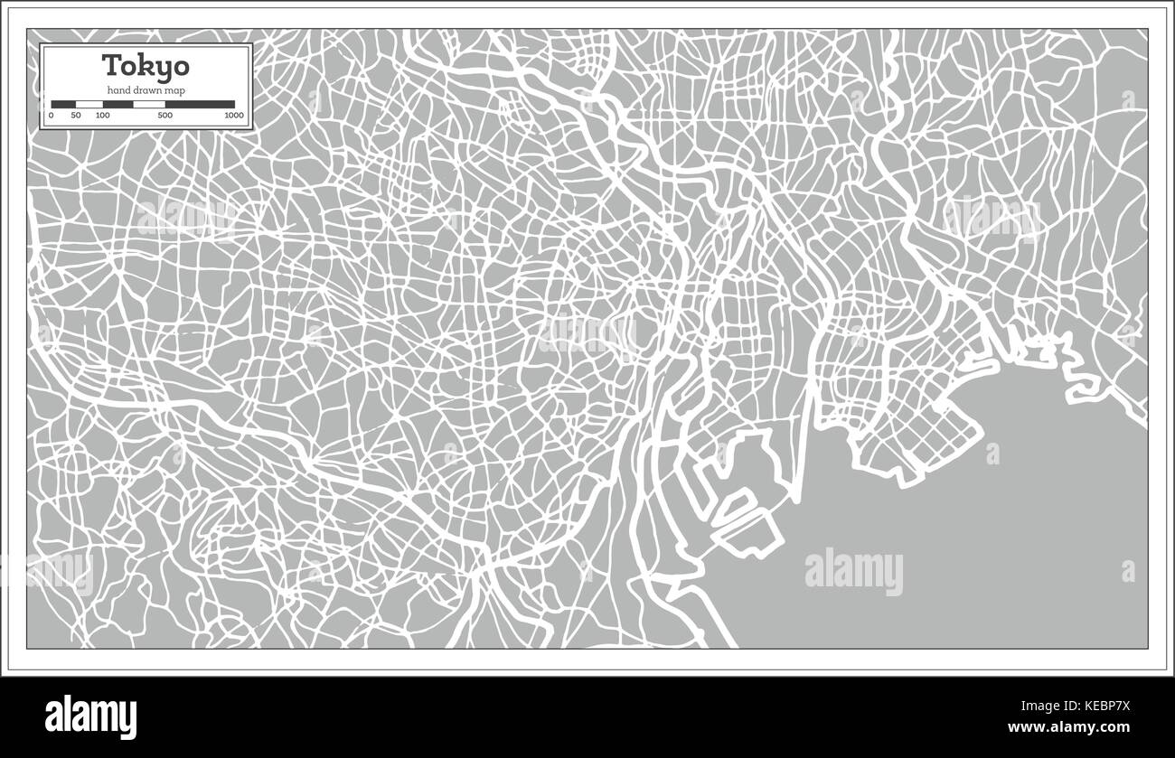 Mappa di Tokyo in stile retrò. Disegnato a mano. Illustrazione ...