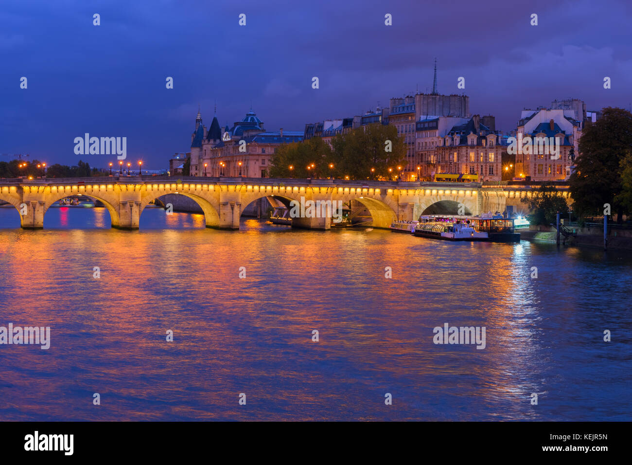 Pont Neuf e cite isola sulla senna di notte, Parigi, Francia Foto stock ...