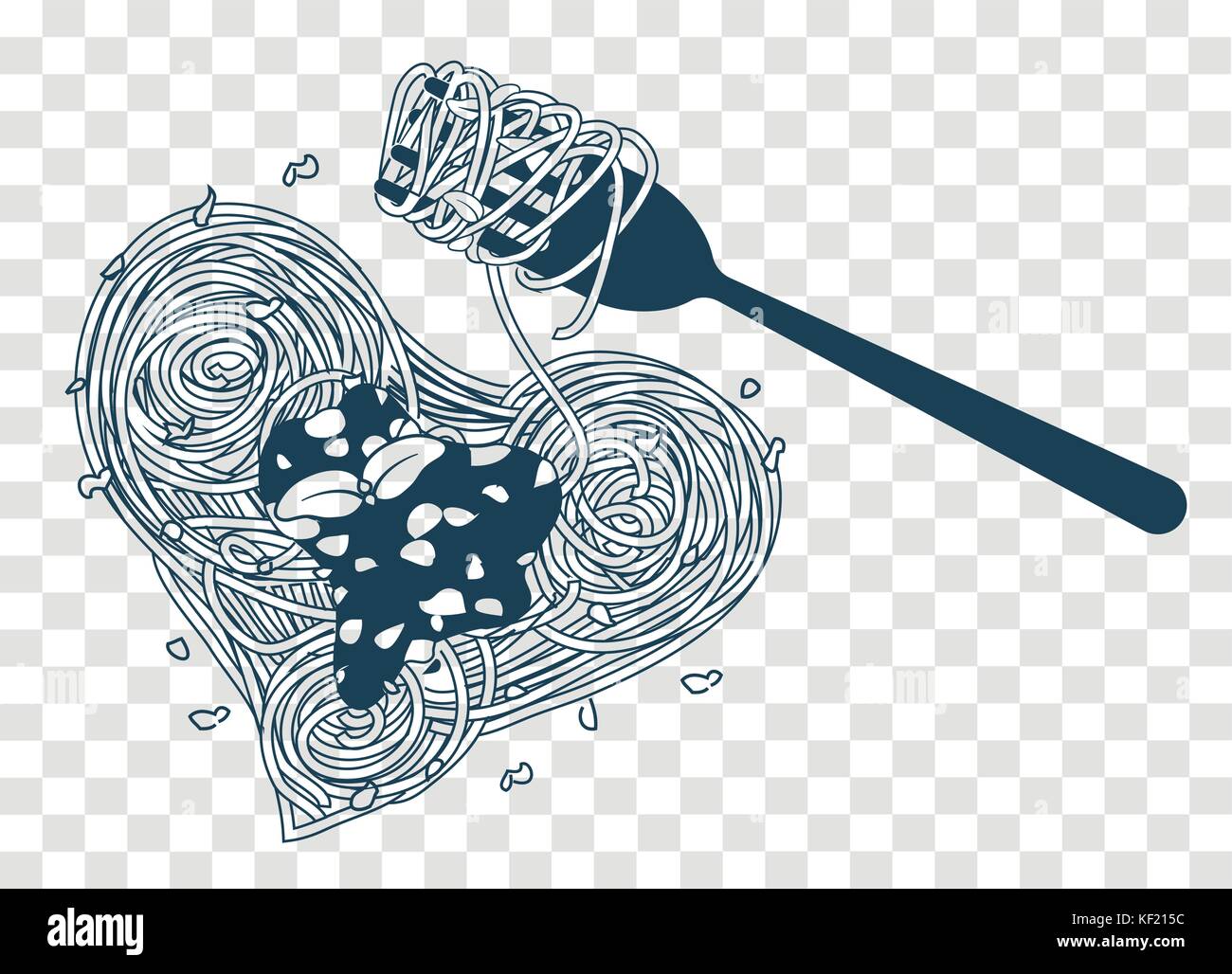 Icona, silhouette spaghetti, cucina italiana, a forma di cuore con una ...
