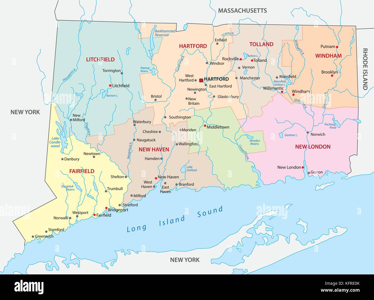 Connecticut state map Immagini Vettoriali Stock - Alamy