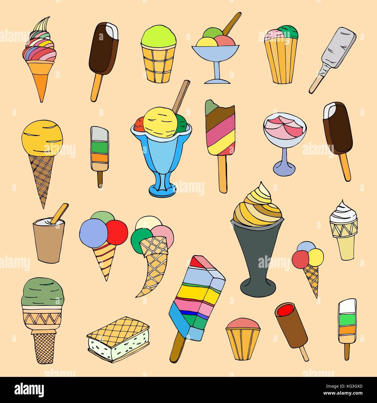 Raccolta di vettore simpatico cartoon gelato Immagine e Vettoriale - Alamy