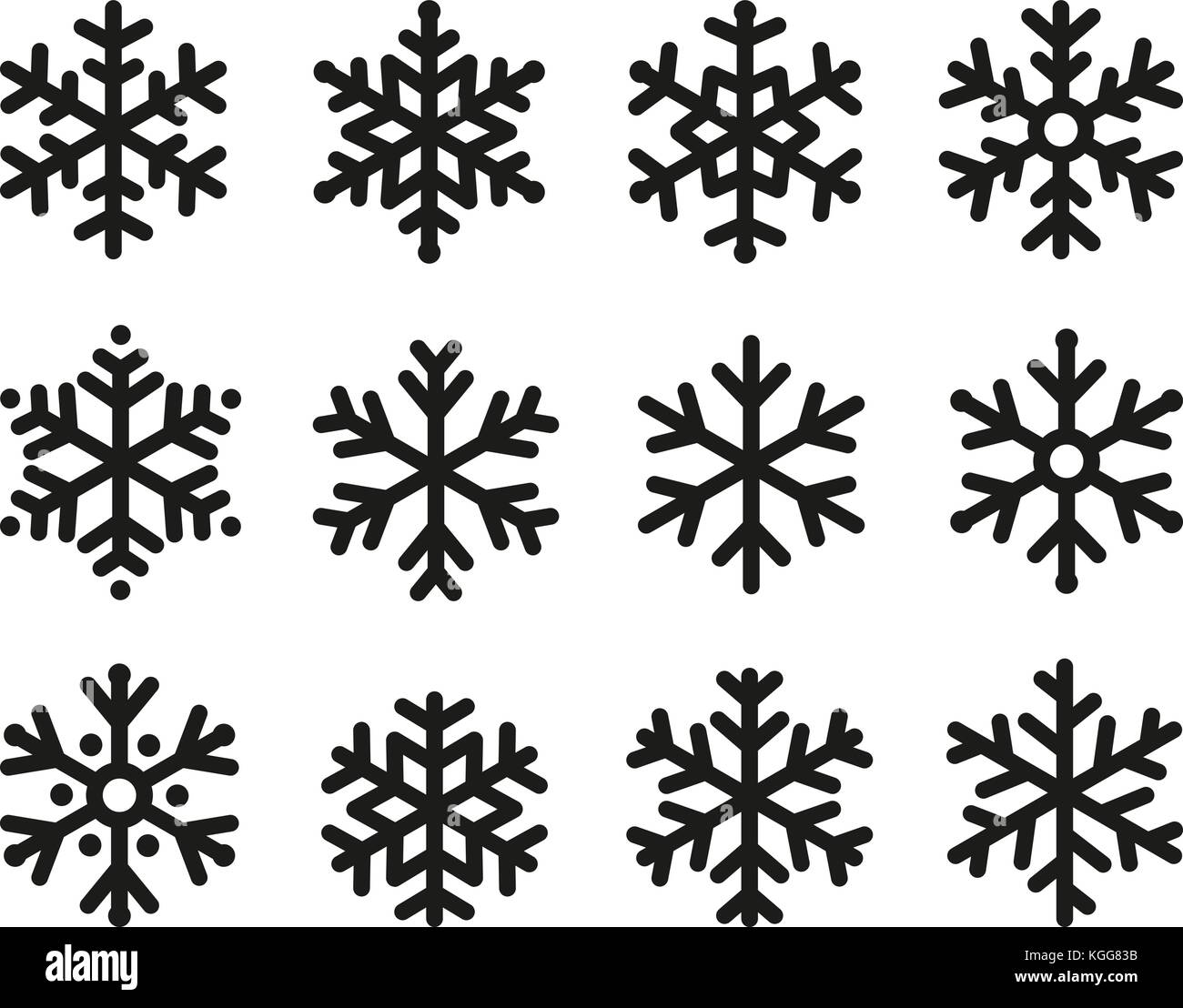I fiocchi di neve icona impostare, lineare design nero simbolo di ...
