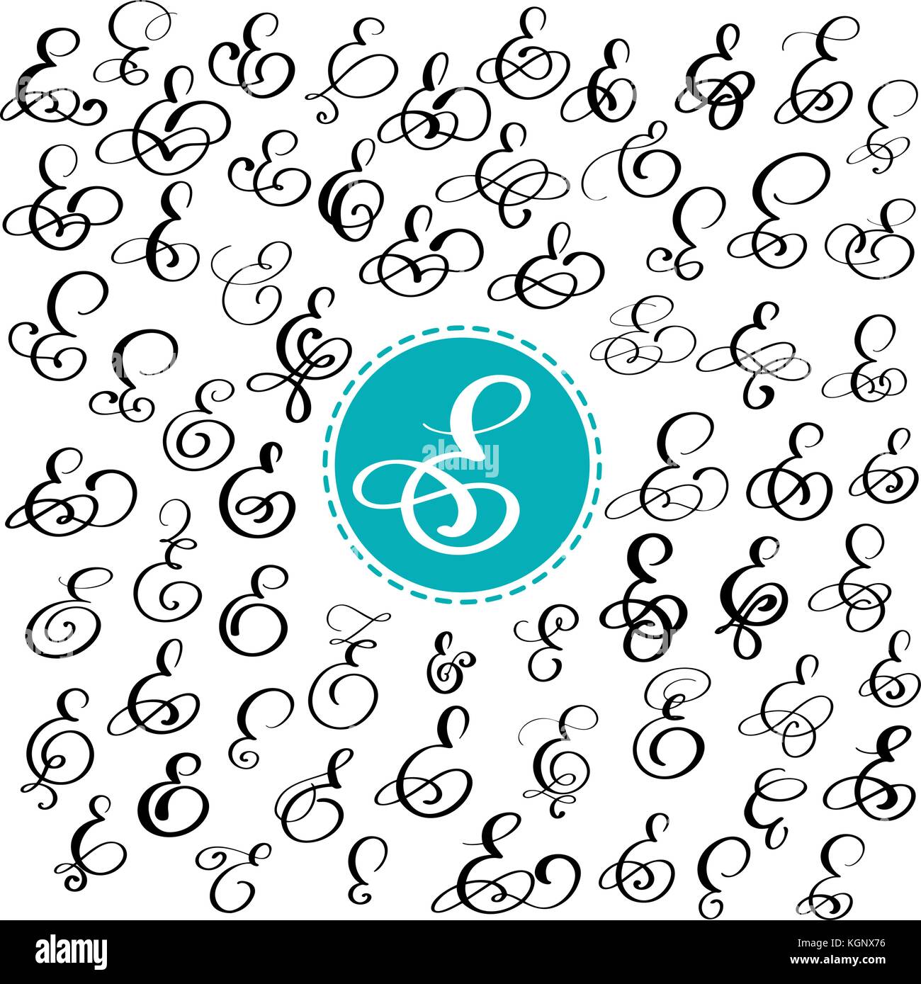 Set di disegnato a mano la calligrafia vettore lettera e. font script ...