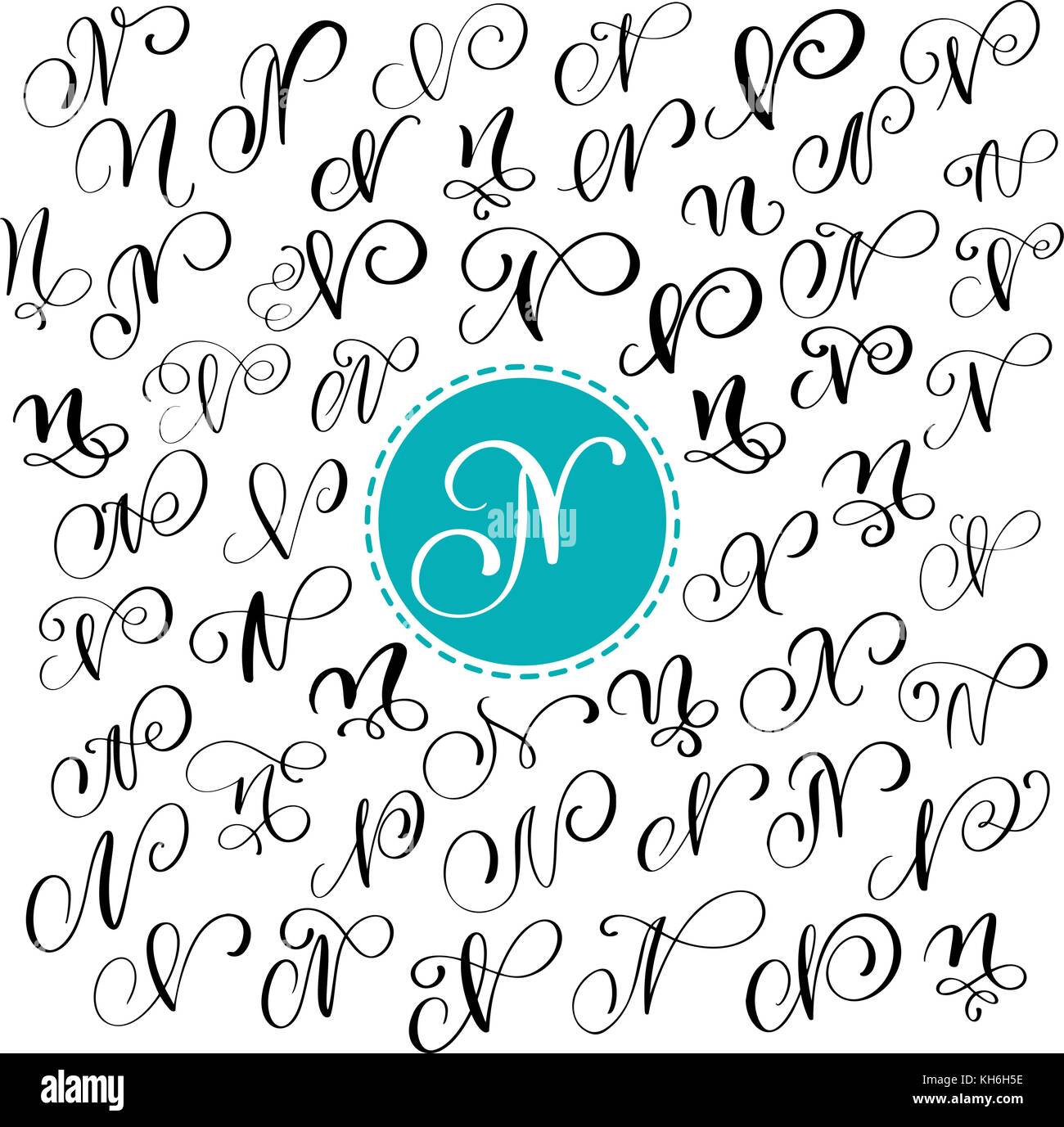 Set di disegnato a mano la calligrafia vettore lettera n. script font ...