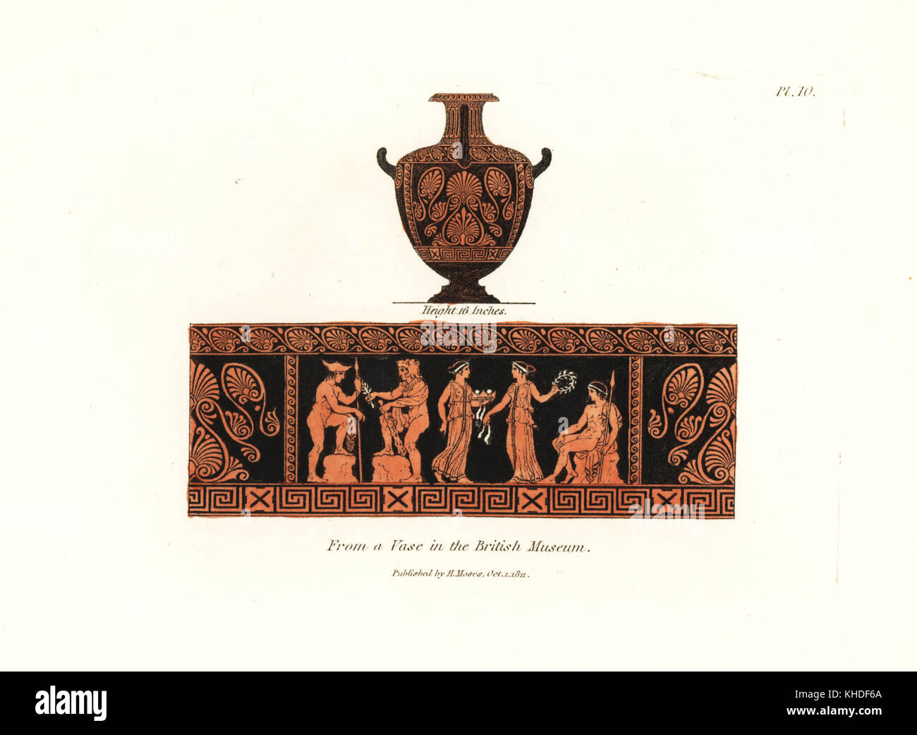 Vaso antico nel British museum. vaso in argilla rossa con design nero ...