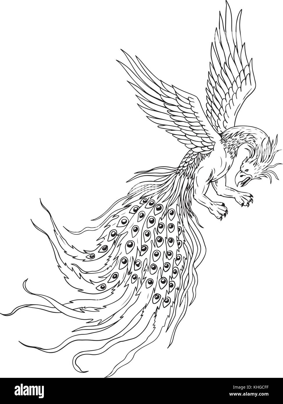Disegno stile sketch illustrazione di un Simorg,Simurgh, simorg, simurg ...