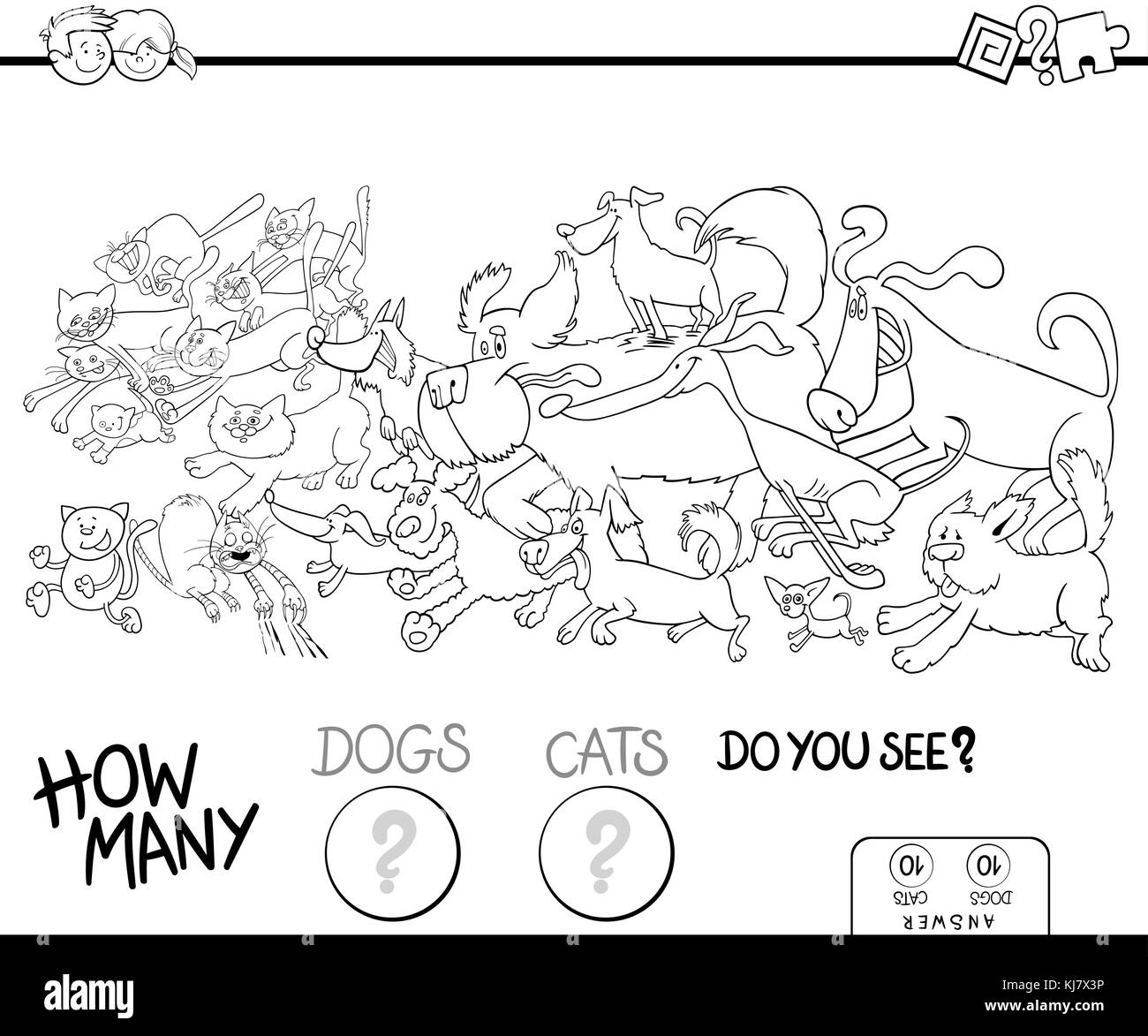 Bianco e nero cartoon illustrazione del conteggio educativo gioco per ...