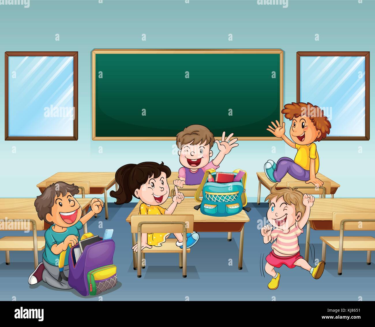 Illustrazione di allievi felici all'interno di una classe Immagine e ...