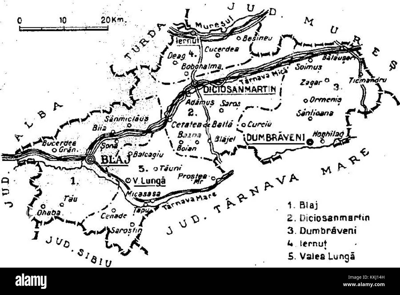 Una mappa del 1938 della regione di Tarnava Mica, situata in ...