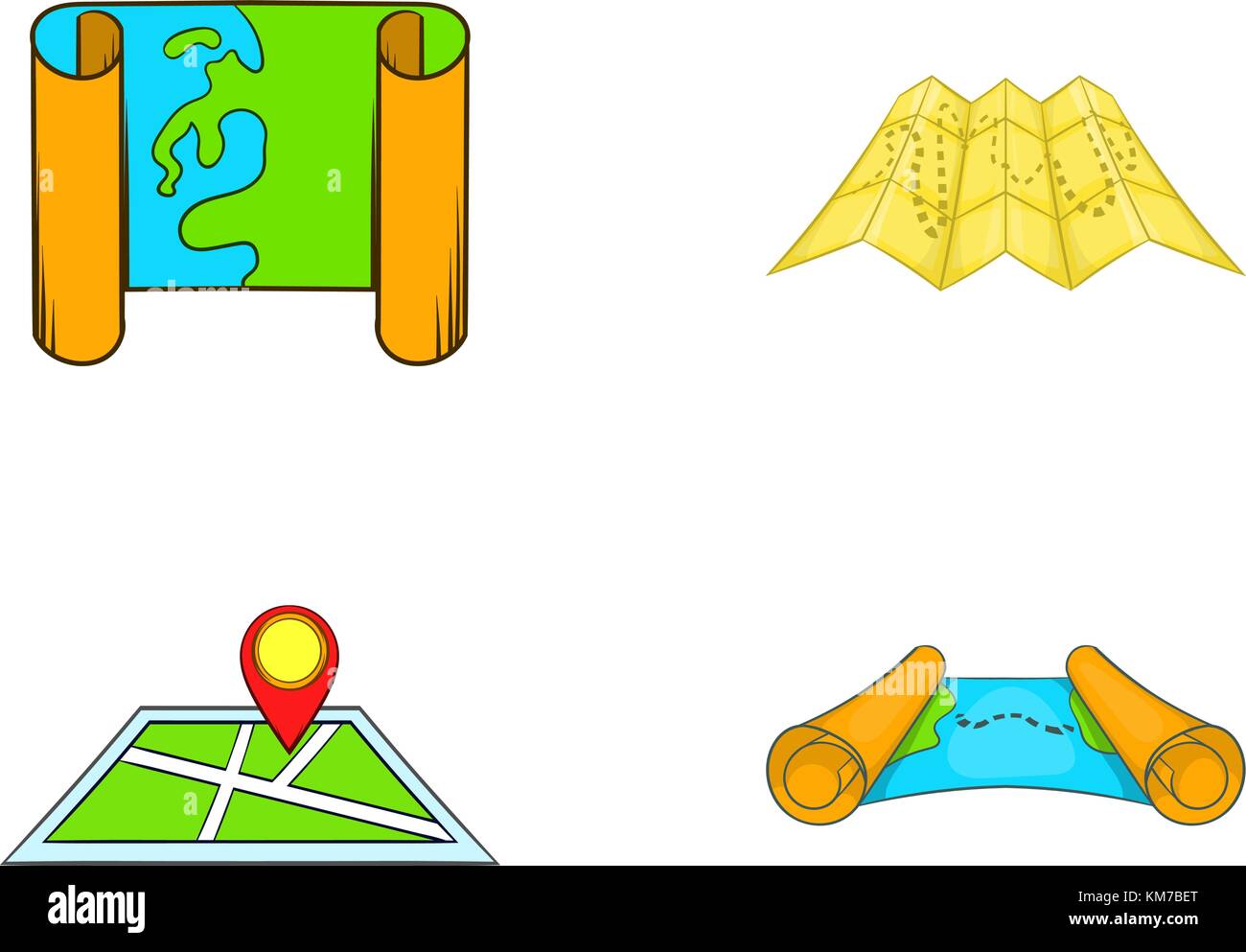 Mappa icon set, stile cartoon Immagine e Vettoriale - Alamy