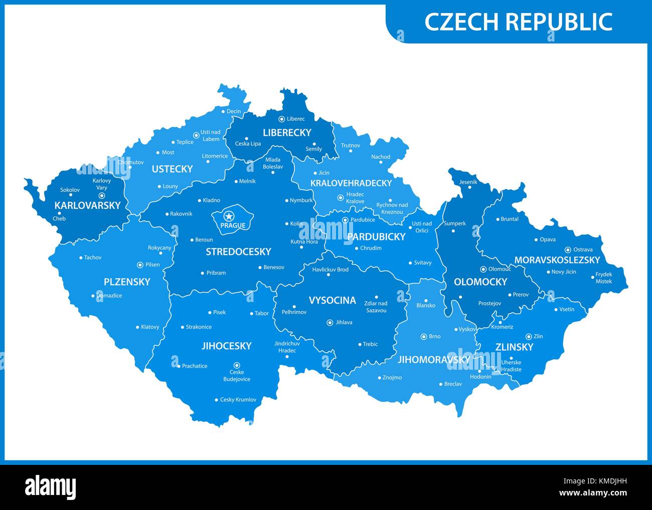 La mappa dettagliata della repubblica ceca con le regioni o gli stati e ...