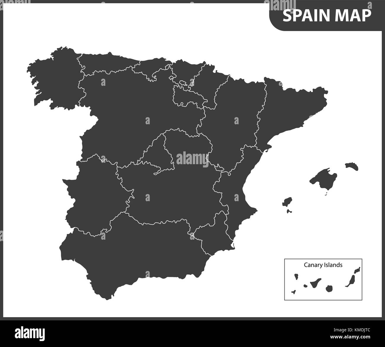 La mappa dettagliata della Spagna con le regioni Immagine e Vettoriale ...