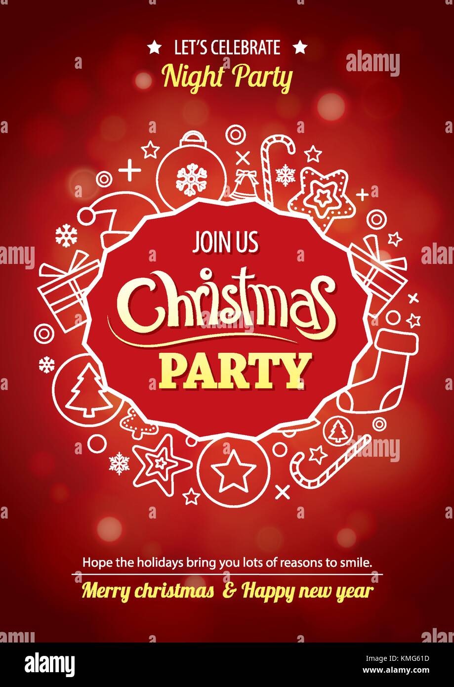Merry Christmas party per il flyer design brochure su sfondo rosso ...